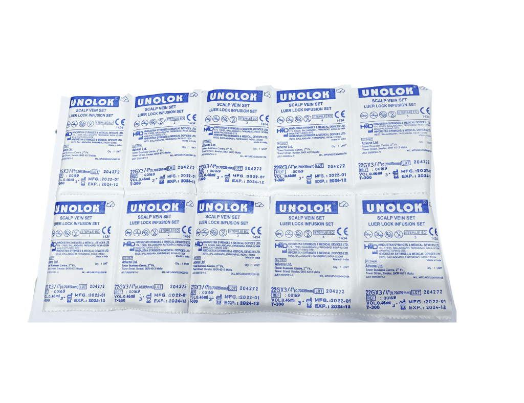 HMD UNOLOK SCALP VEIN LUER LOCK INFUSION SET 22Gx3/4, For Hospital ...